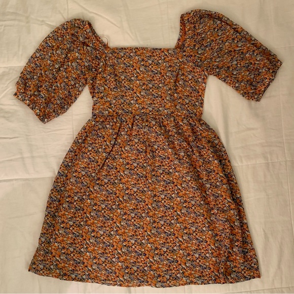 code x mode | Dresses | Code Mode Blue And Orange Floral Dress Smock Back | Poshmark